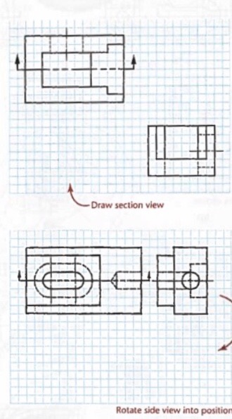 Solved Draw section view Rotate side view into position | Chegg.com