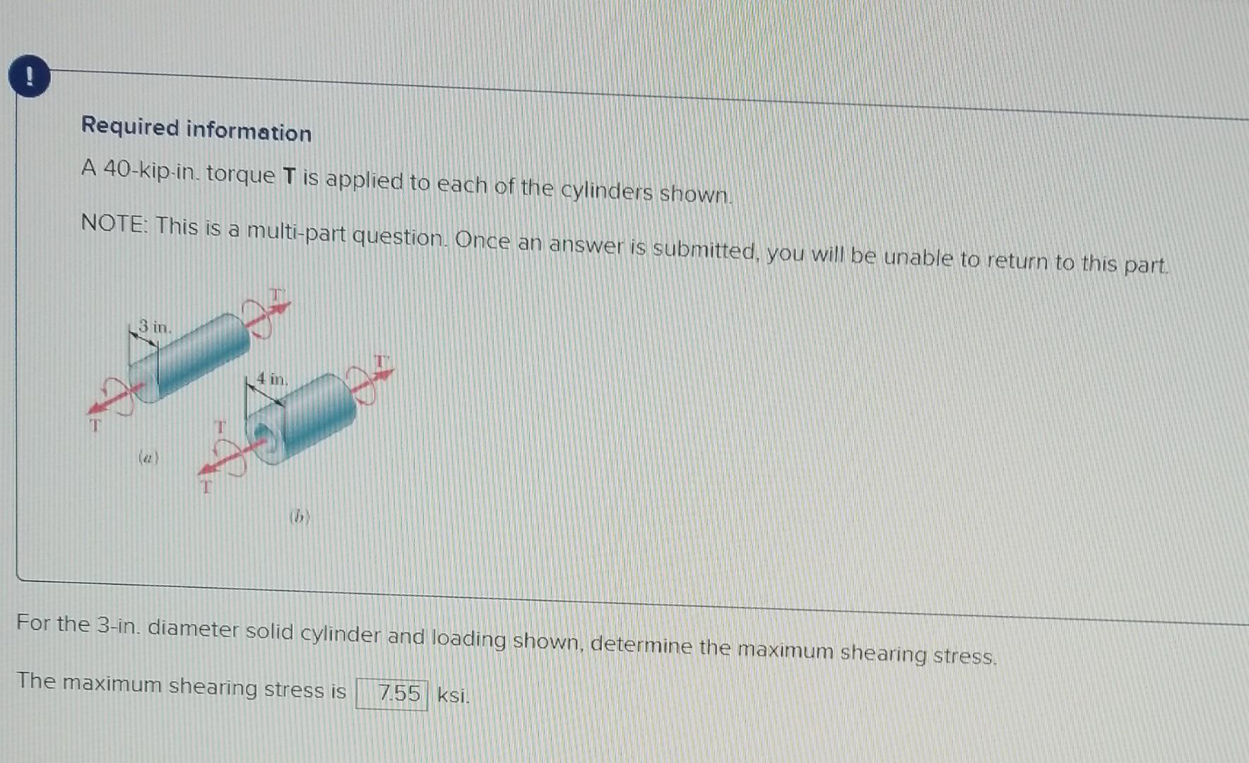 Solved Required information A 40-kip-in. torque T is applied | Chegg.com