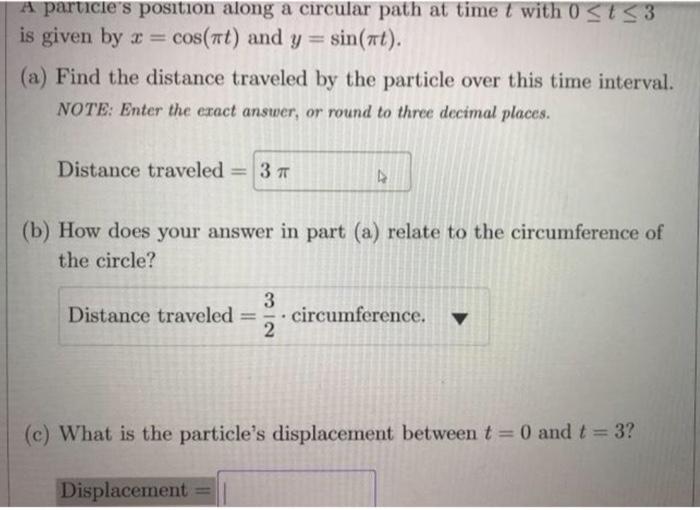 Solved A particle's position along a circular path at time t | Chegg.com