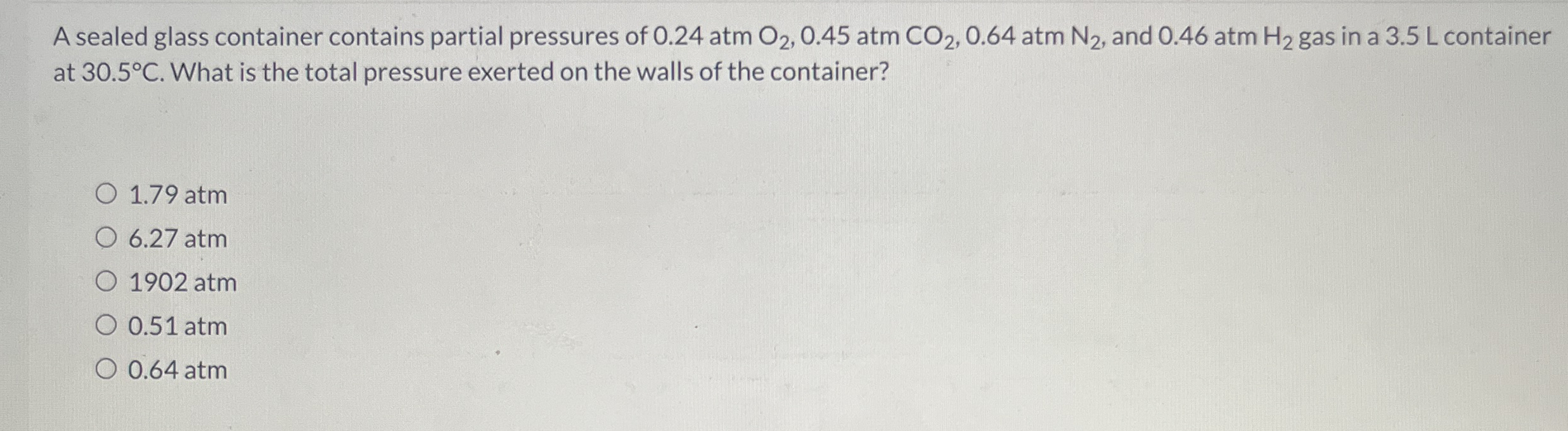 Solved A sealed glass container contains partial pressures | Chegg.com