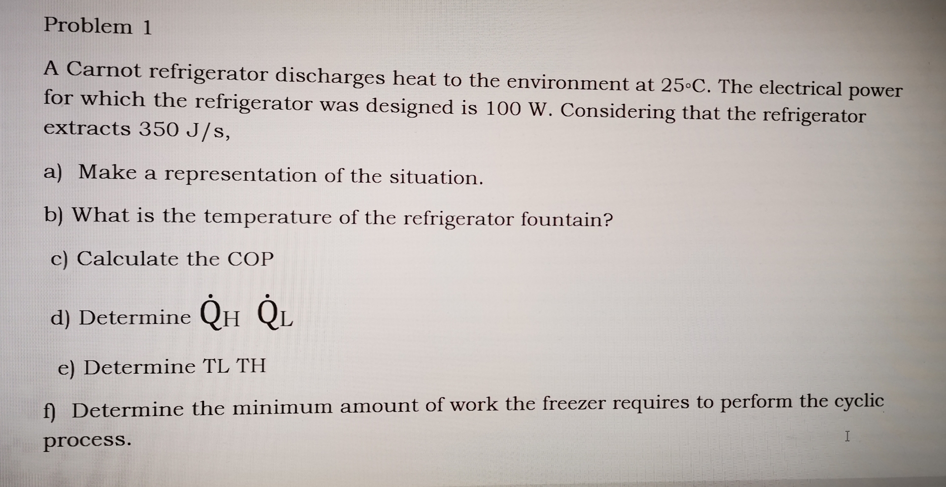 Solved Problem 1A Carnot refrigerator discharges heat to the | Chegg.com