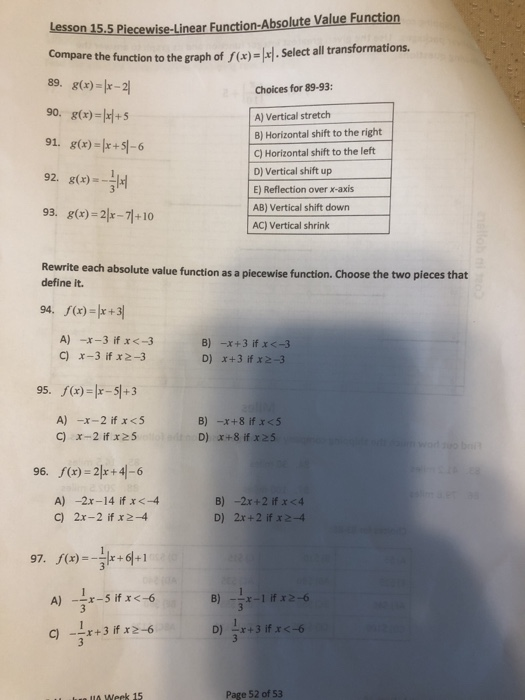 Solved Lesson 15.5 Piecewise-Linear Function-Absolute Value | Chegg.com