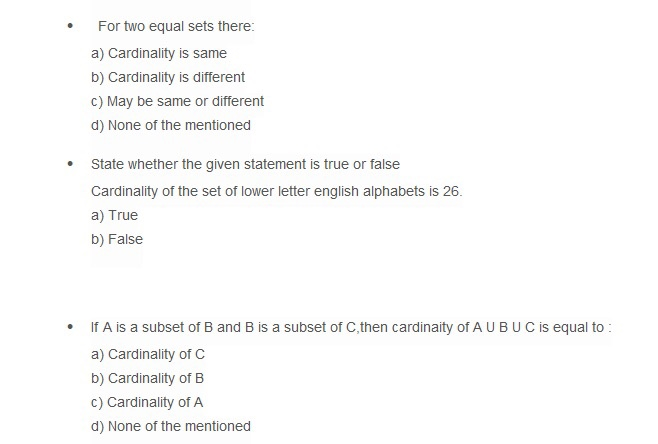 Solved For two equal sets there: a) Cardinality is same b) | Chegg.com