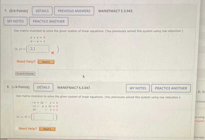 Solved Use matrix inversion to solve the given system of | Chegg.com