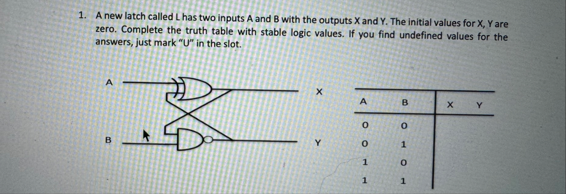 Solved A new latch called L ﻿has two inputs A and B ﻿with | Chegg.com