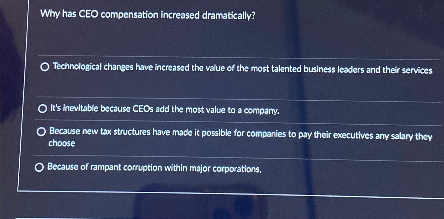 Solved Why has CEO compensation increased | Chegg.com