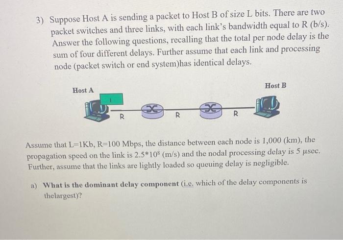 Solved 3) Suppose Host A is sending a packet to Host B of | Chegg.com