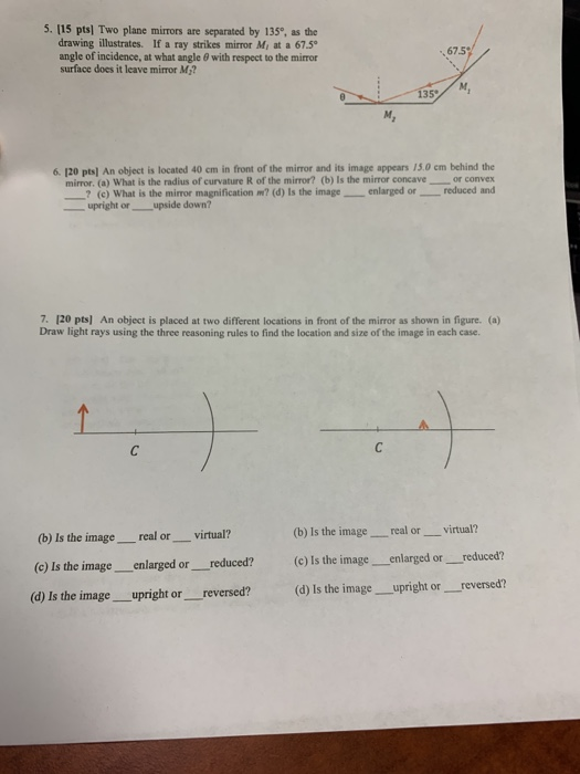 Solved 5. 15 ptsl Two plane mirrors are separated by 135, as | Chegg.com