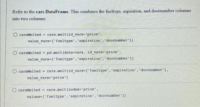 Solved The cars Data FrameRefer to the cars DataFrame. This | Chegg.com