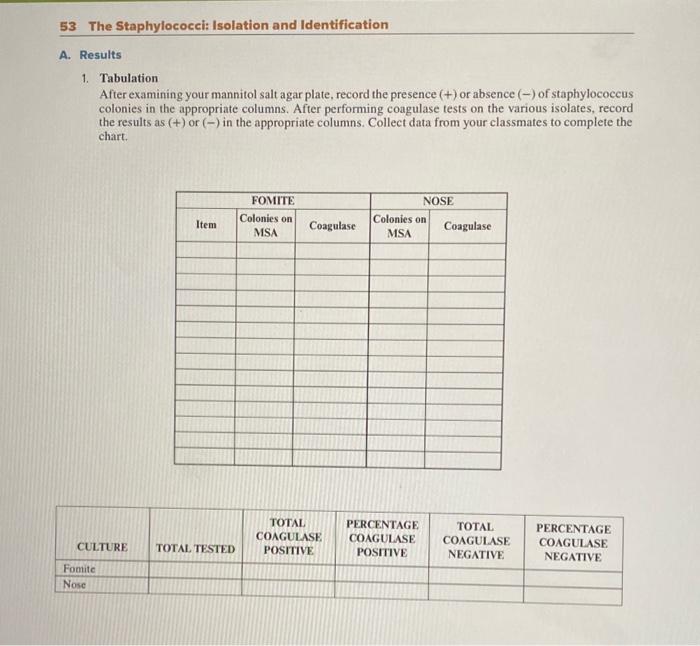 Solved 53 The Staphylococci: Isolation and Identification A. | Chegg.com