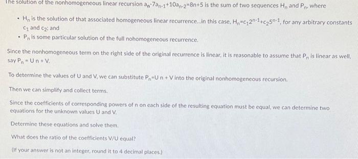 Solved The solution of the nonhomogeneous linear recursion | Chegg.com
