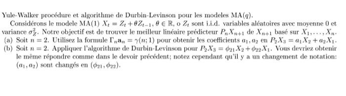 Solved Yule-Walker procédure et algorithme de | Chegg.com