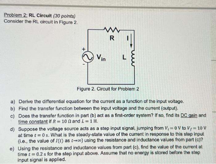 Solved Problem 2: RL Circuit (30 points) Consider the RL | Chegg.com