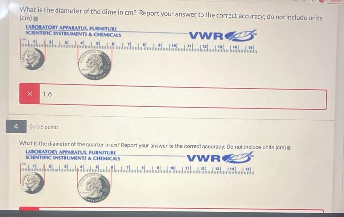 Solved What is the diameter of the dime in cm ? Report your | Chegg.com