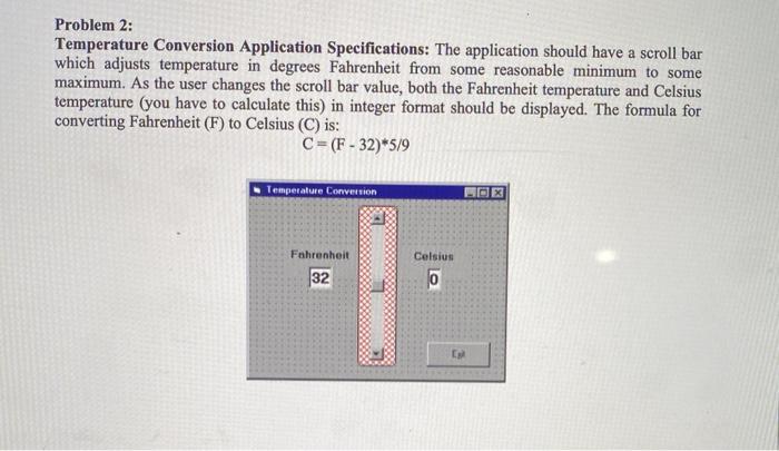 Solved Problem 2: Temperature Conversion Application | Chegg.com