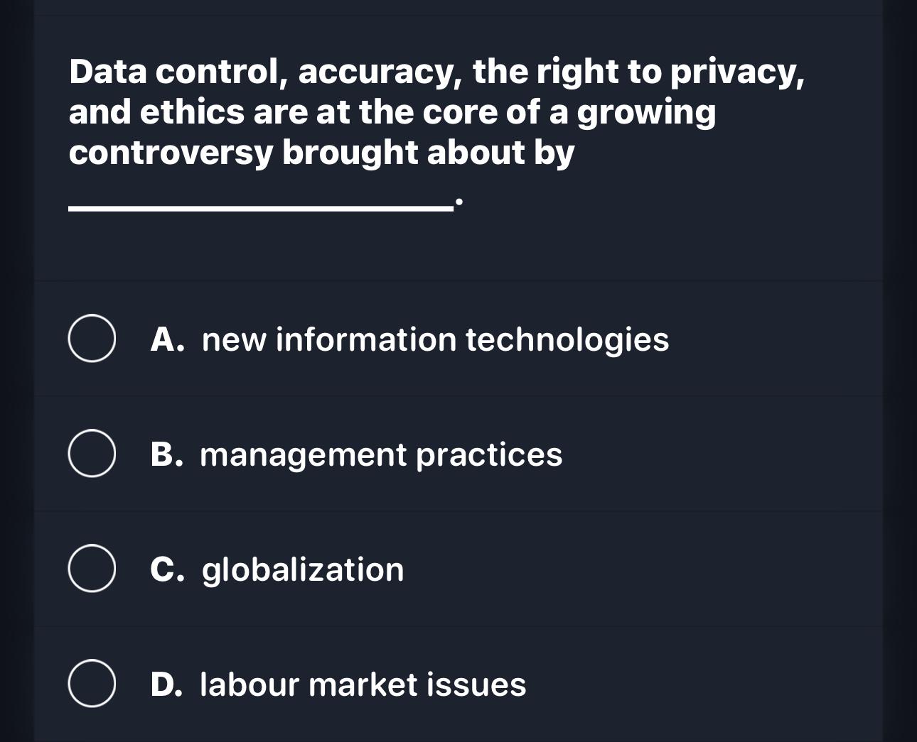 Solved Data control, accuracy, the right to privacy, and | Chegg.com