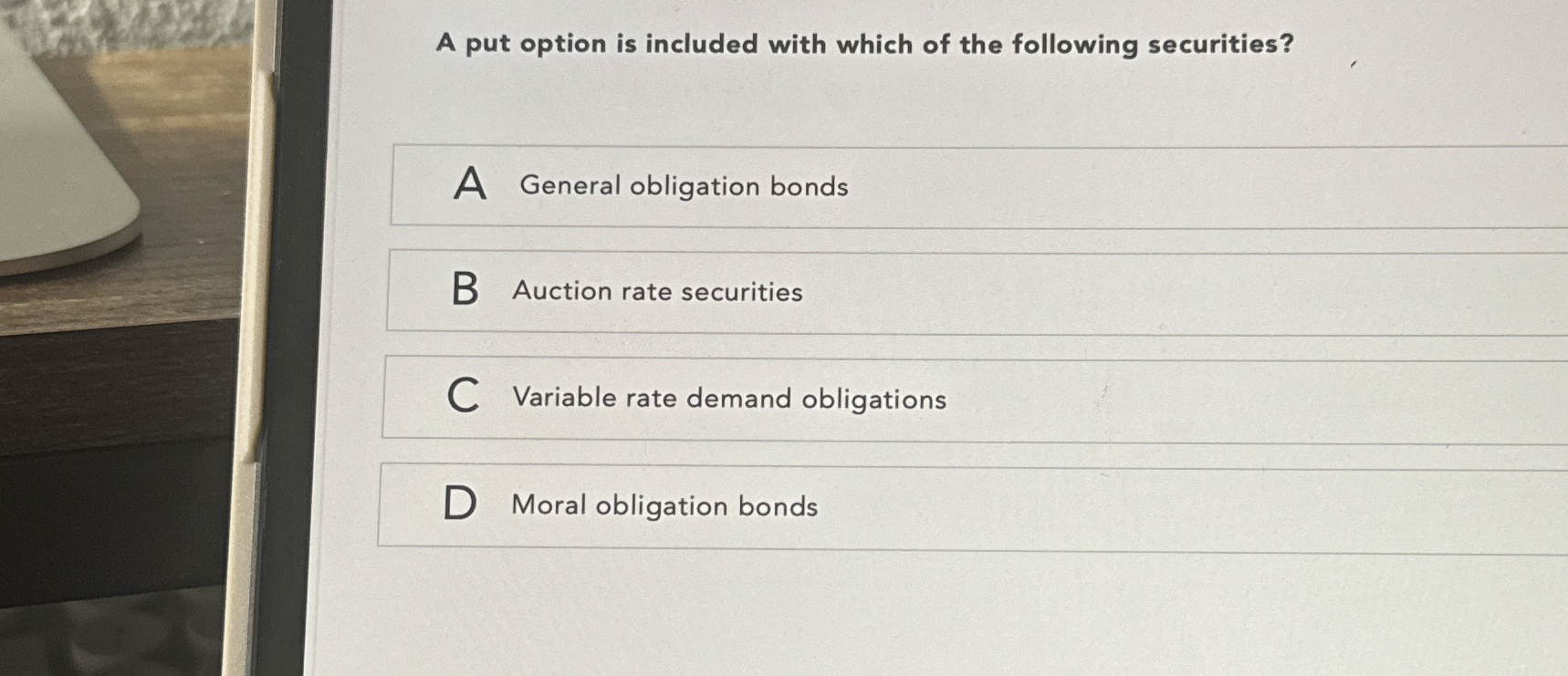 Solved A put option is included with which of the following | Chegg.com