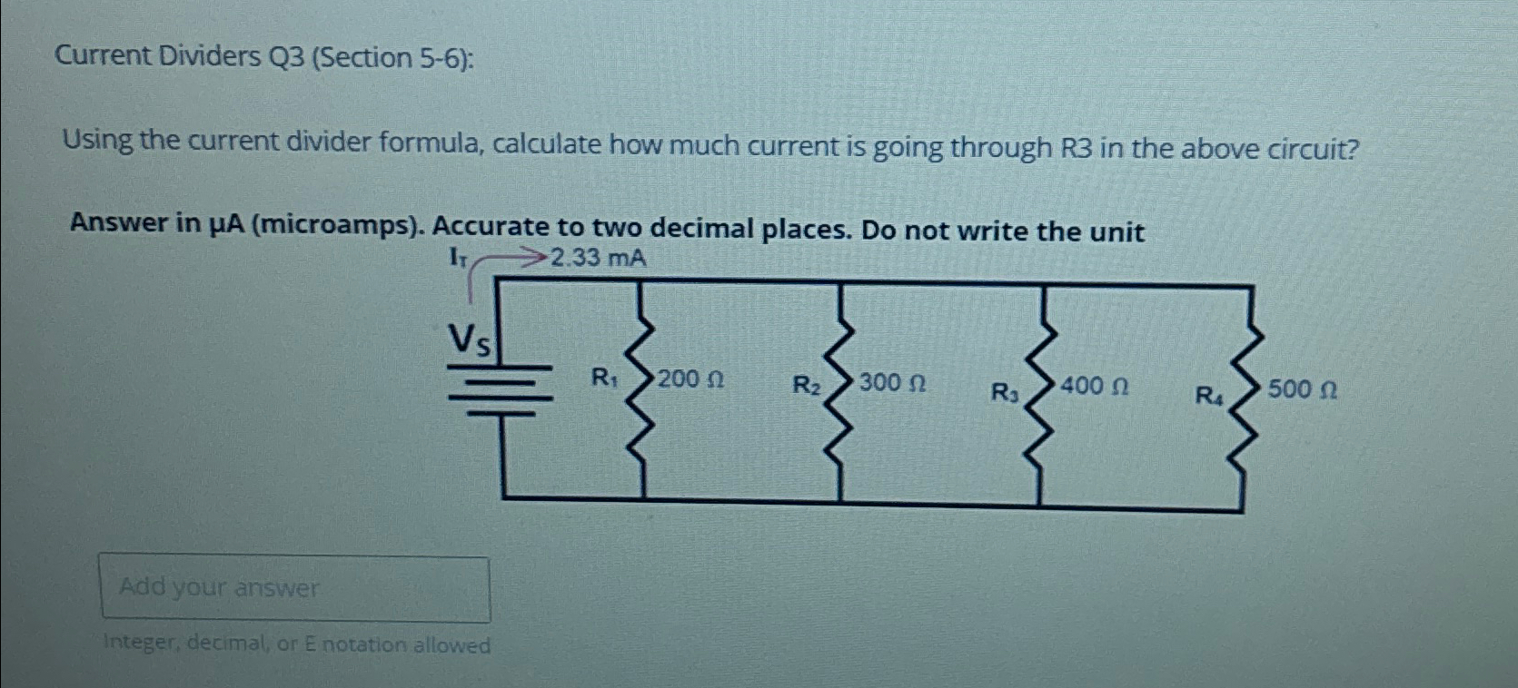 Solved Current Dividers Q3 (Section 5-6):Using the current | Chegg.com