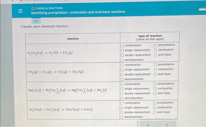 Solved Classify Each Chemical Reaction
