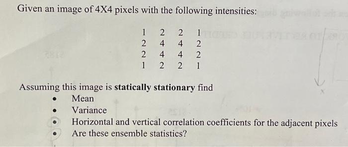 Solved Given an image of 4X4 pixels with the following | Chegg.com
