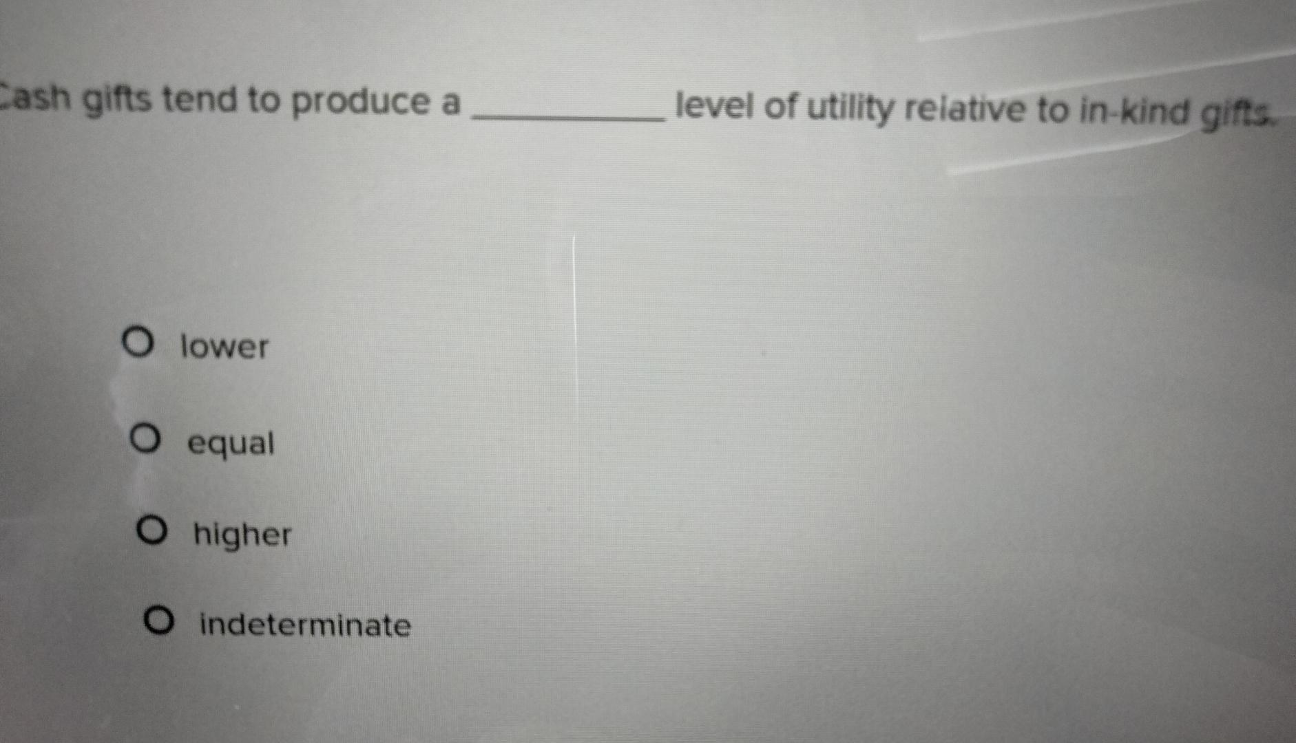 Solved ash gifts tend to produce a level of utility relative | Chegg.com