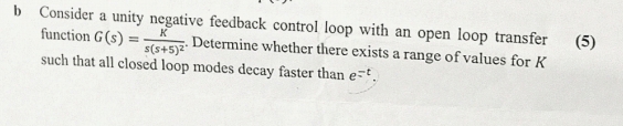 Solved b Consider a unity negative feedback control loop | Chegg.com