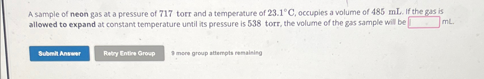 Solved A sample of neon gas at a pressure of 717 ﻿torr and a | Chegg.com