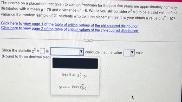 Solved The scores on a placement test given to college | Chegg.com