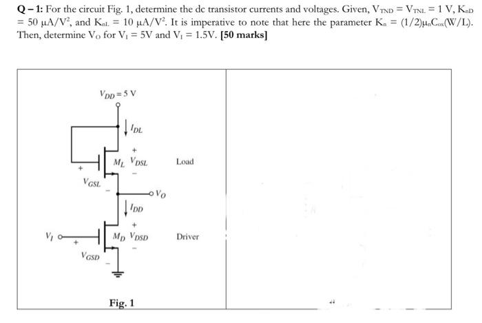 Solved Q-1: For the circuit Fig. 1, determine the dc | Chegg.com