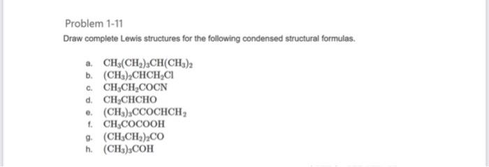 Solved Problem 1-11 Draw complete Lewis structures for the | Chegg.com