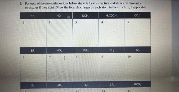Solved 2. For each of the molecules or lons below, draw its | Chegg.com