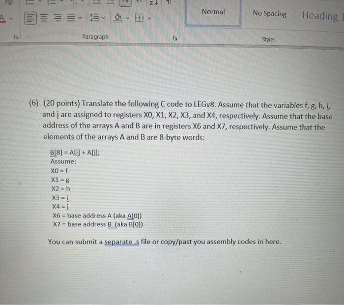 Solved (6) (20 points) Translate the following C code to | Chegg.com