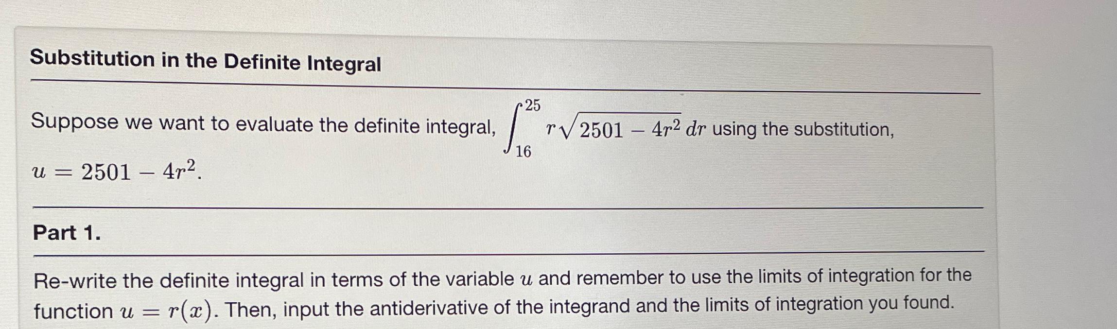 Solved Substitution in the Definite IntegralSuppose we want | Chegg.com