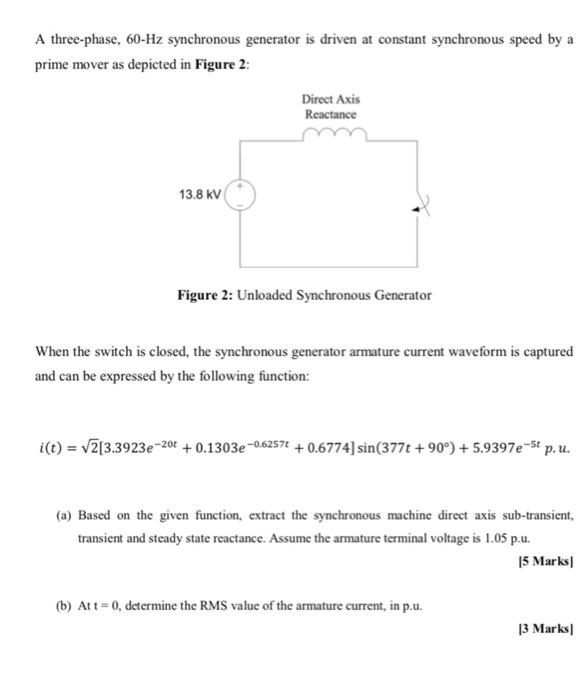 Solved A three-phase, 60-Hz synchronous generator is driven | Chegg.com