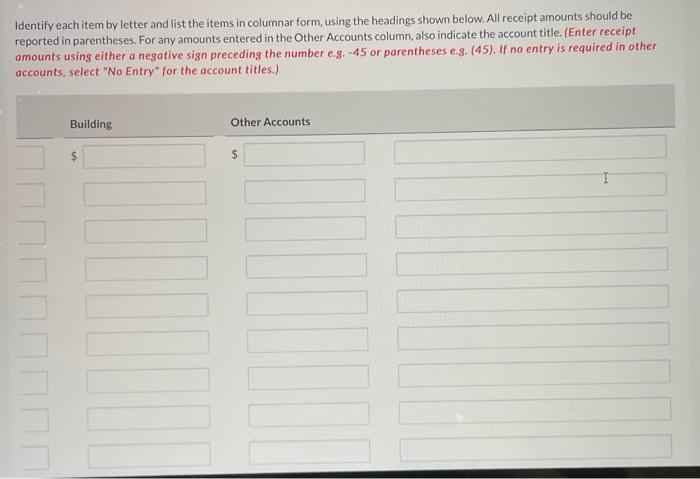 Solved businessIdentify each item by letter and list the | Chegg.com