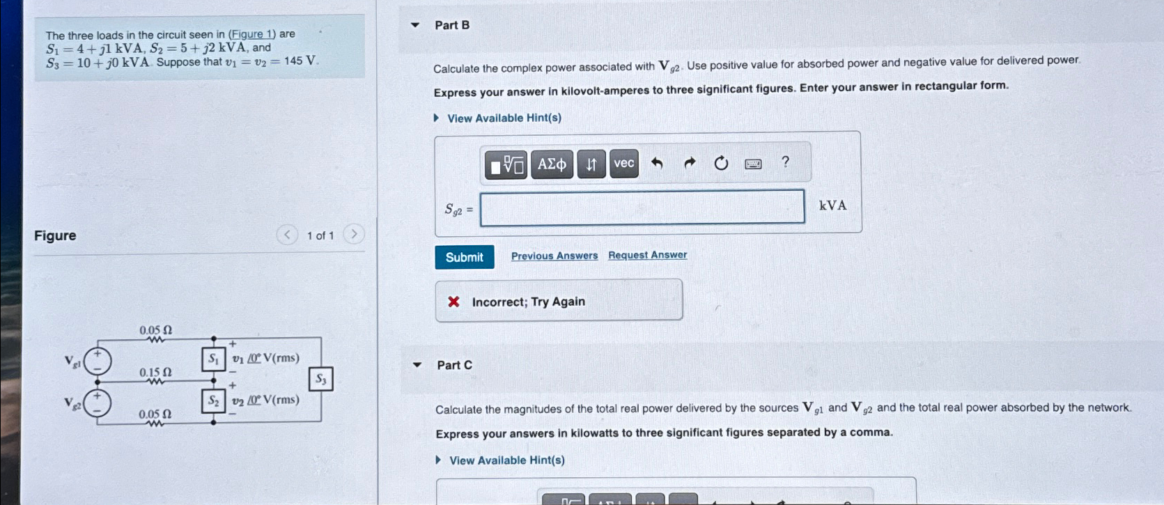 Solved The three loads in the circuit seen in (Figure 1) | Chegg.com