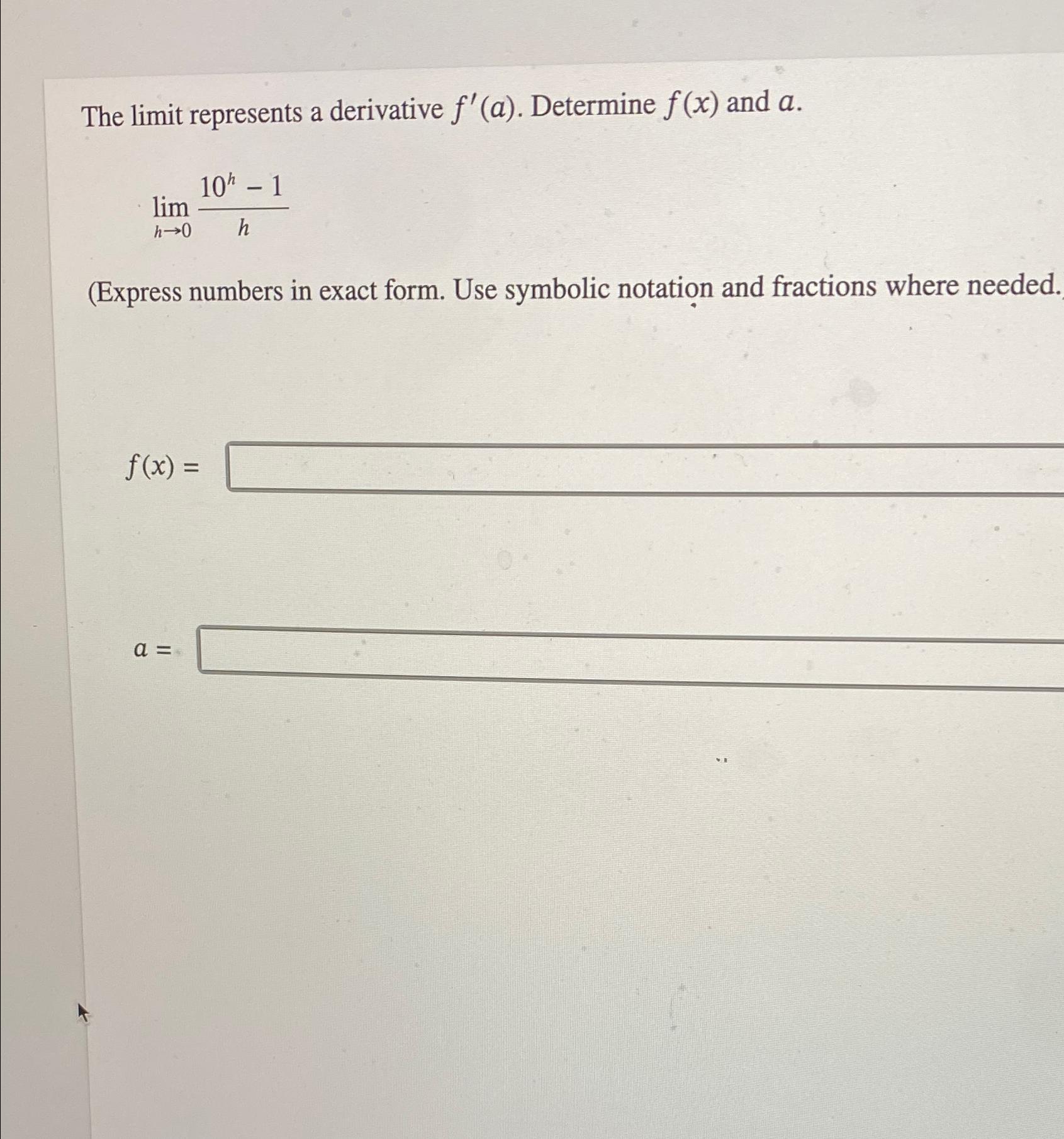 Solved The limit represents a derivative f'(a). ﻿Determine | Chegg.com