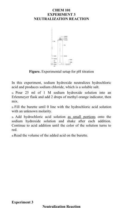 CHEM 101 EXPERIMENT 3 NEUTRALIZATION REACTION Figure. | Chegg.com