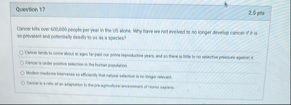 Solved Question 172.5 ﻿ptsCancer kils over 600,000 ﻿people | Chegg.com