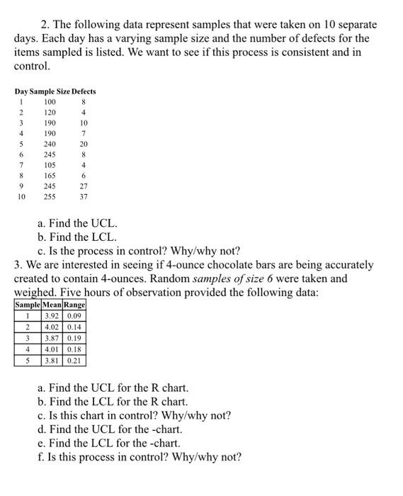 Solved 2. The following data represent samples that were | Chegg.com