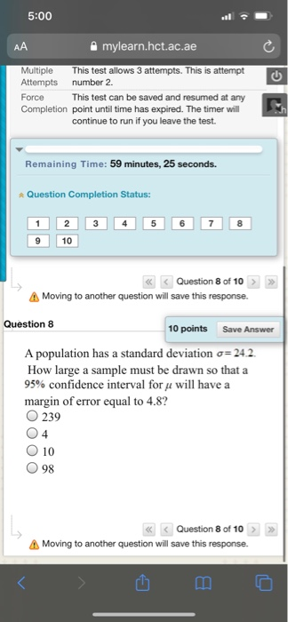 Solved 5:00 AA mylearn.hct.ac.ae Multiple This test allows 3 | Chegg.com