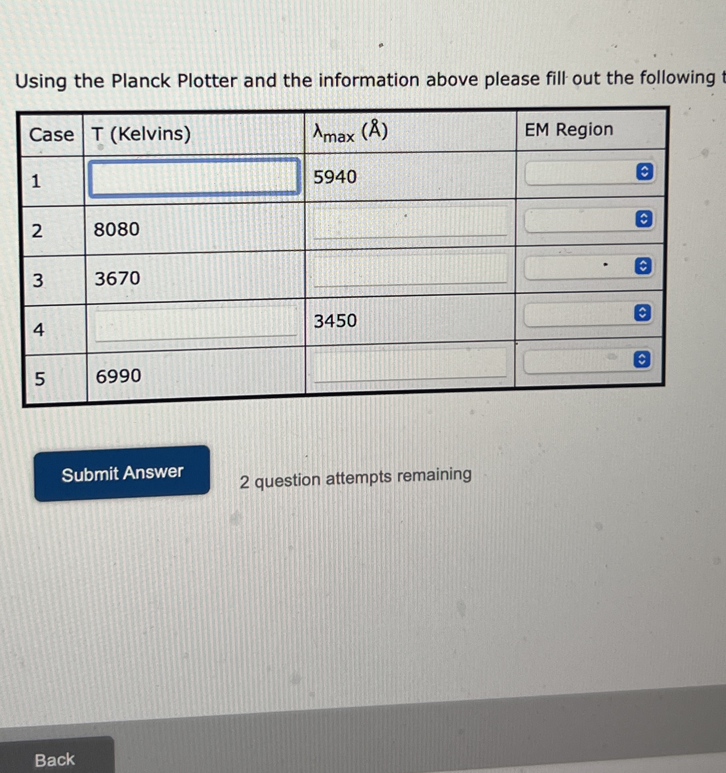 Solved Using the Planck Plotter and the information above | Chegg.com