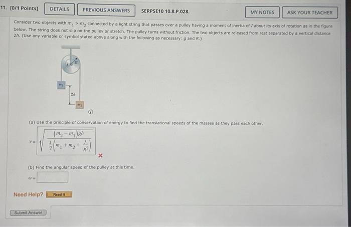 Solved Consider two objects with m1>m2 connected by a light | Chegg.com