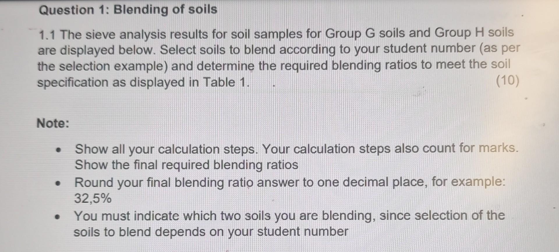 Solved Question 1: Blending of soils 1.1 The sieve analysis | Chegg.com