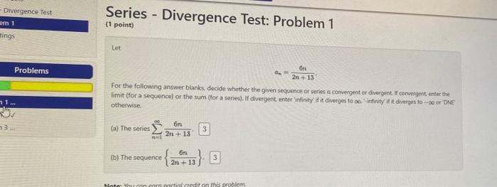 Solved Series - Divergence Test: Problem 3 (1 point) | Chegg.com