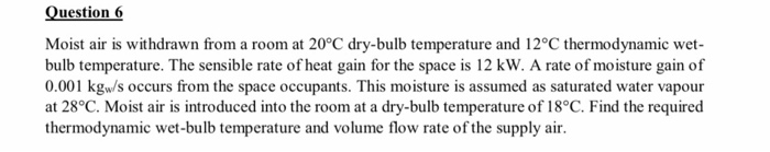 Solved Question 6 Moist air is withdrawn from a room at 20°C | Chegg.com
