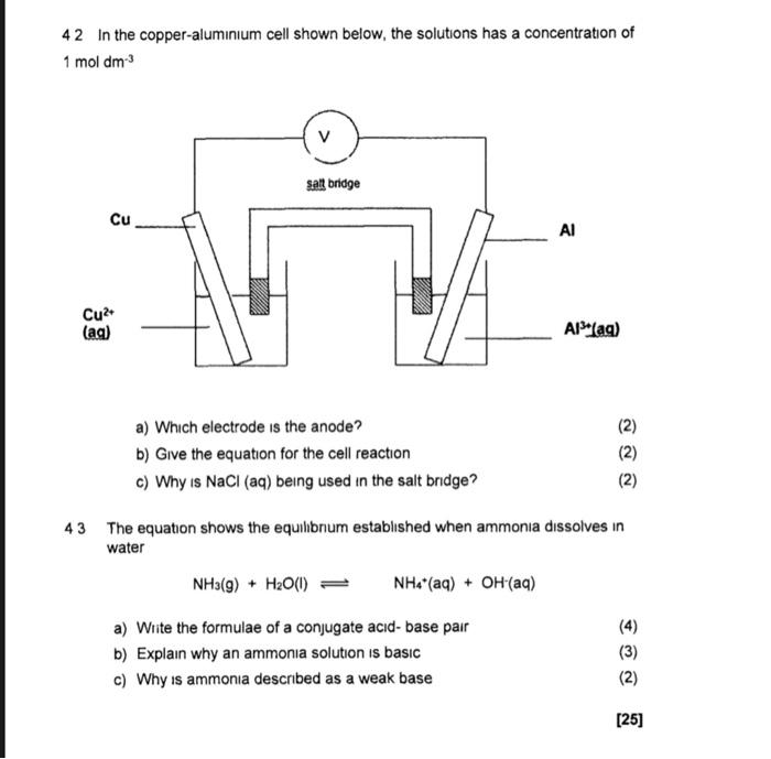 42 In the copper-aluminium cell shown below, the | Chegg.com