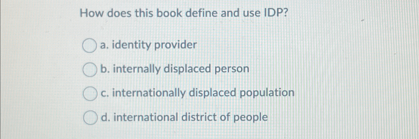 Solved How does this book define and use IDP?a. ﻿identity | Chegg.com