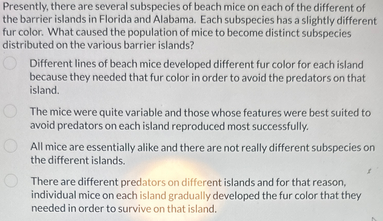 Solved Presently, there are several subspecies of beach mice | Chegg.com