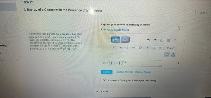 Solved ± Energy of a Capacitor in the Presence of a I octric | Chegg.com